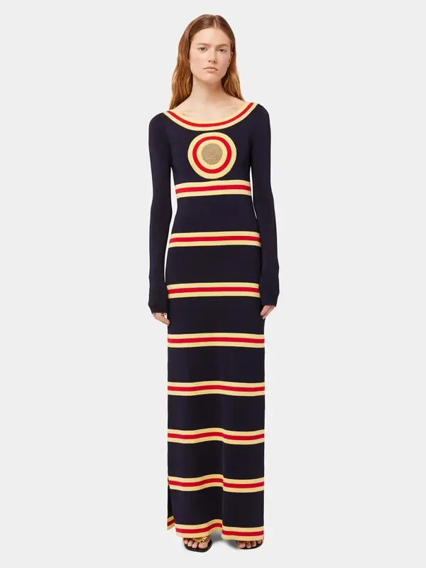 Rabanne Long Sleeve Striped Maxi Dress With Slit