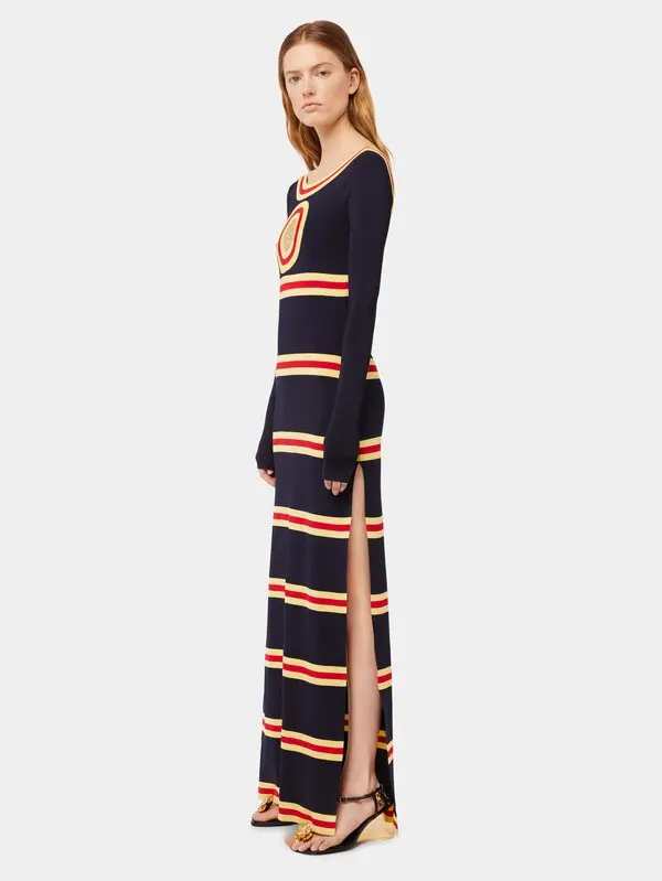 Rabanne Long Sleeve Striped Maxi Dress With Slit