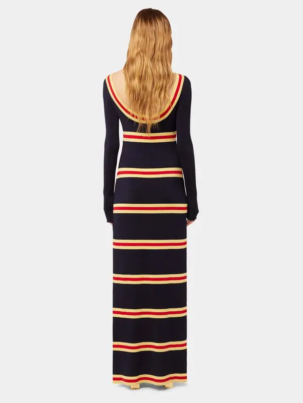 Rabanne Long Sleeve Striped Maxi Dress With Slit