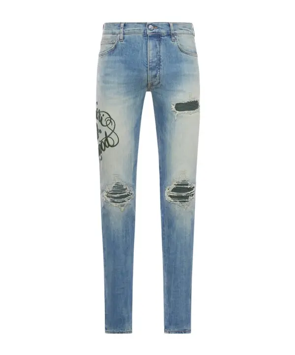 Amiri Distressed Straight Leg Jeans - Storm Indigo