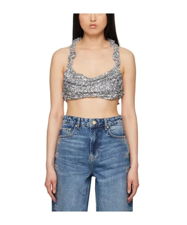 GANNI Sequin Embellished Halter Top