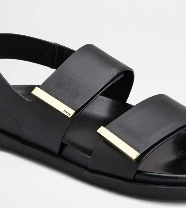 TOD'S Logo Engraved Slip-on Sandals - Black