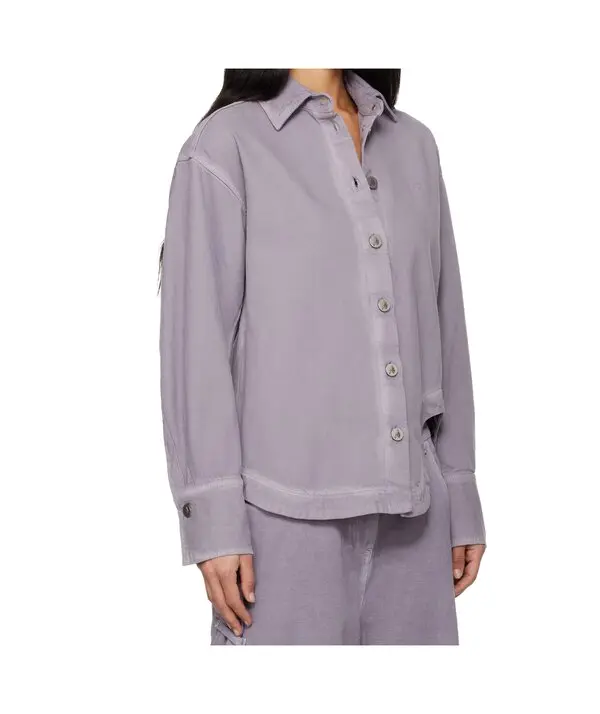 Attico Long-sleeved Denim Shirt With Embroidered Logo - Lavender
