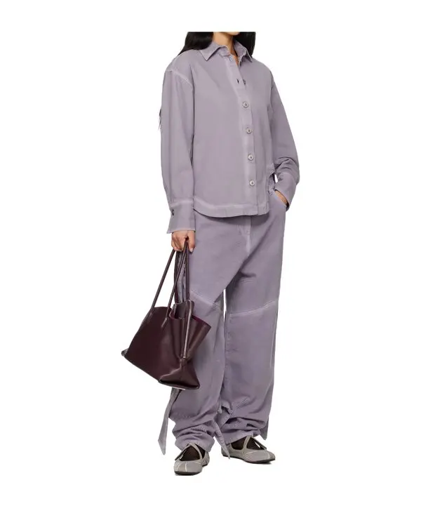 Attico Long-sleeved Denim Shirt With Embroidered Logo - Lavender