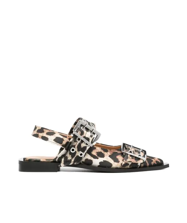 GANNI Leopard Print Peep-toe Slingback Sandals - Black