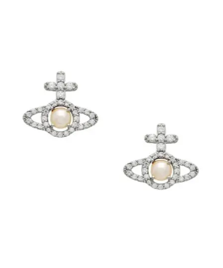 VIVIENNE WESTWOOD Zircon Pearl Earrings - Silver
