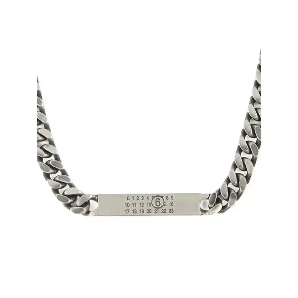 MAISON MARGIELA Logo Debossed Chain Necklace - Argento Brunito