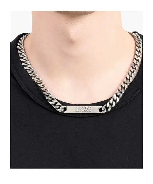 MAISON MARGIELA Logo Debossed Chain Necklace - Argento Brunito