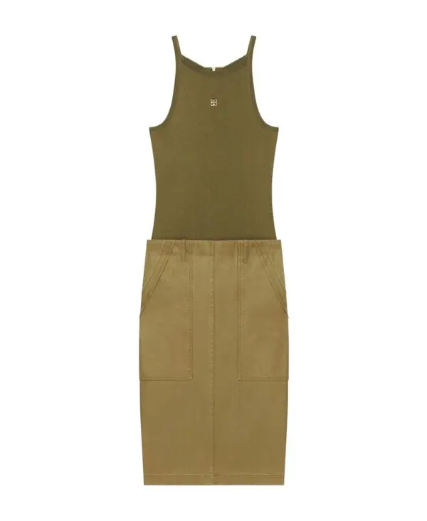 Givenchy Cargo Dress In Mixed Knit And Canvas - Olive Green