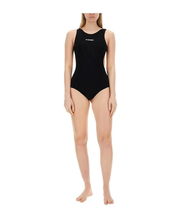 JIL SANDER Logo Printed One-piece Swimsuit - Black