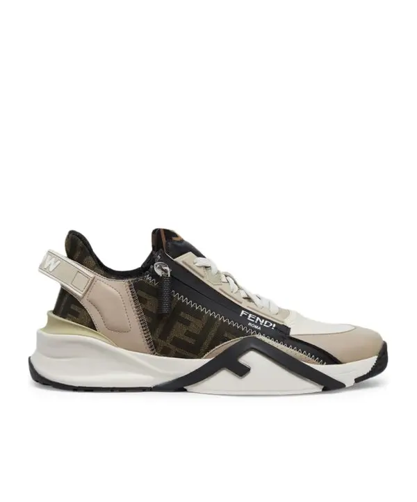 Fendi Flow Lace-up Sneakers - Brown And Beige