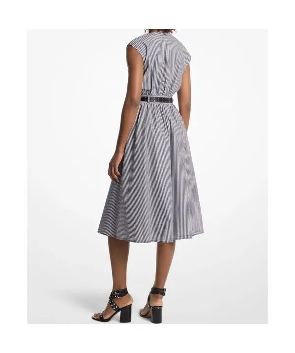 Michael Kors Striped Poplin Belted Midi Dress