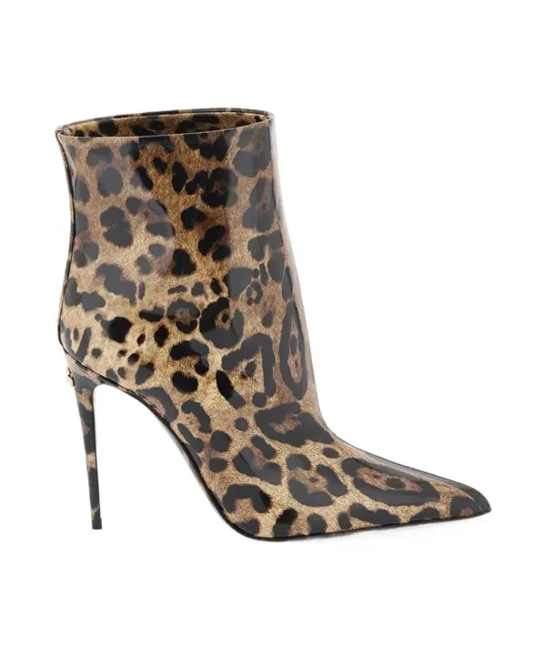 Dolce & Gabbana Leopard Print Stiletto Ankle Boots - Black