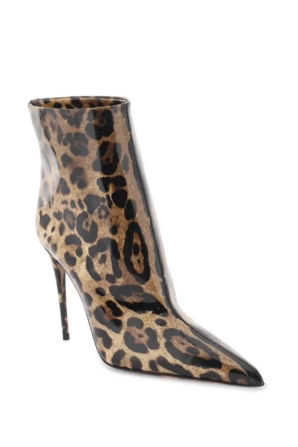 Dolce & Gabbana Leopard Print Stiletto Ankle Boots - Black