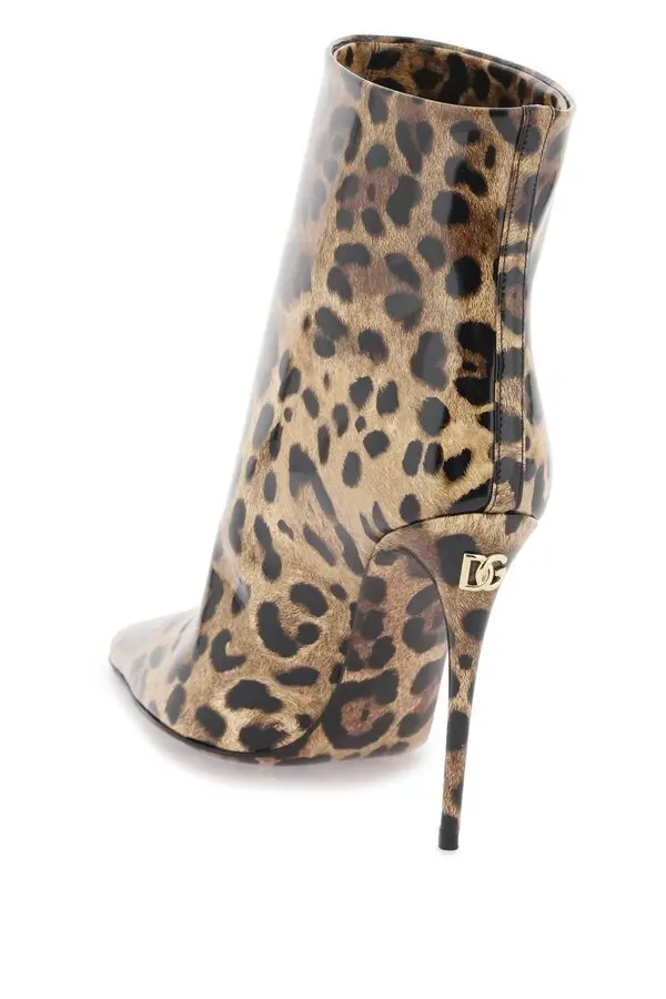 Dolce & Gabbana Leopard Print Stiletto Ankle Boots - Black