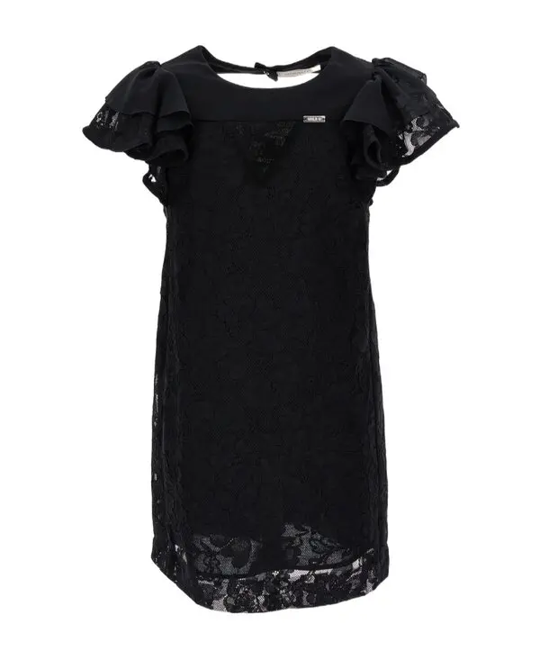 Monnalisa Round Neck Lace Dress With Lotus Leaf Sleeves