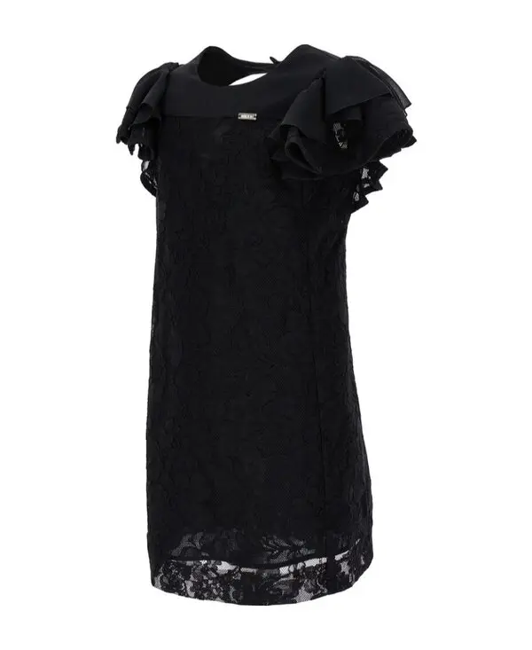 Monnalisa Round Neck Lace Dress With Lotus Leaf Sleeves