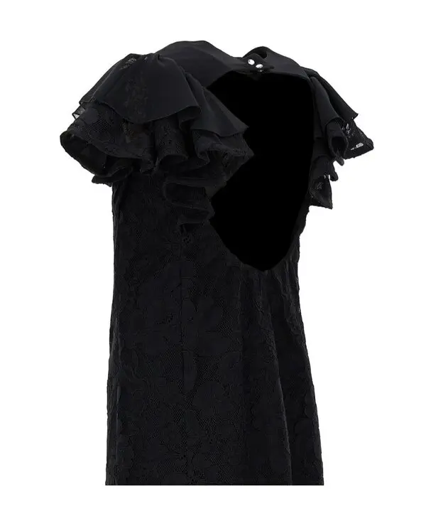 Monnalisa Round Neck Lace Dress With Lotus Leaf Sleeves