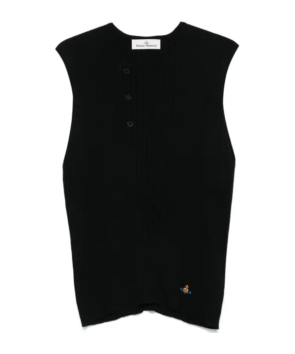 VIVIENNE WESTWOOD Tegan Ribbed Button-placket Vest - Black