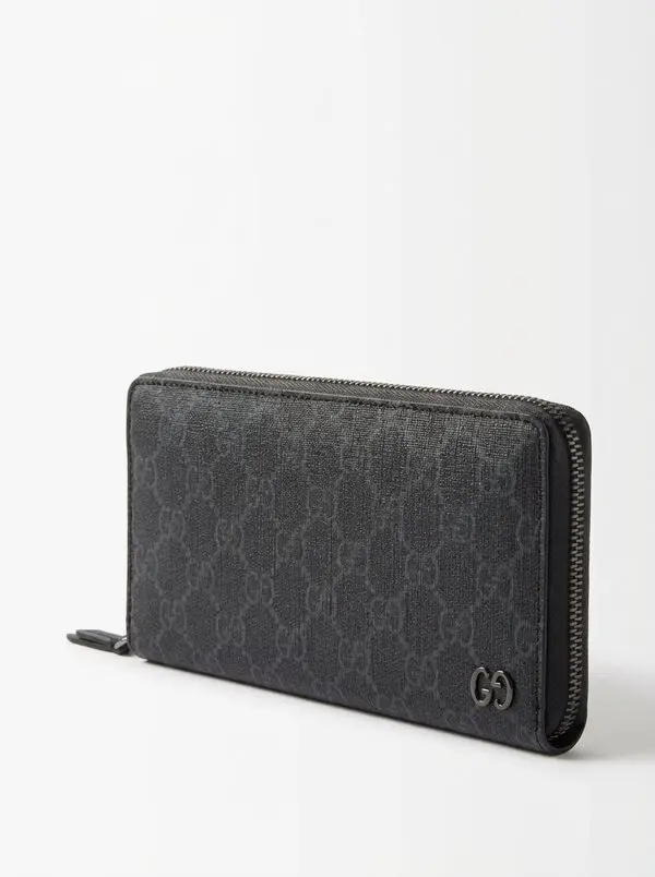 Gucci Grey Interior Gg Zip Around Wallet - Black, Gray
