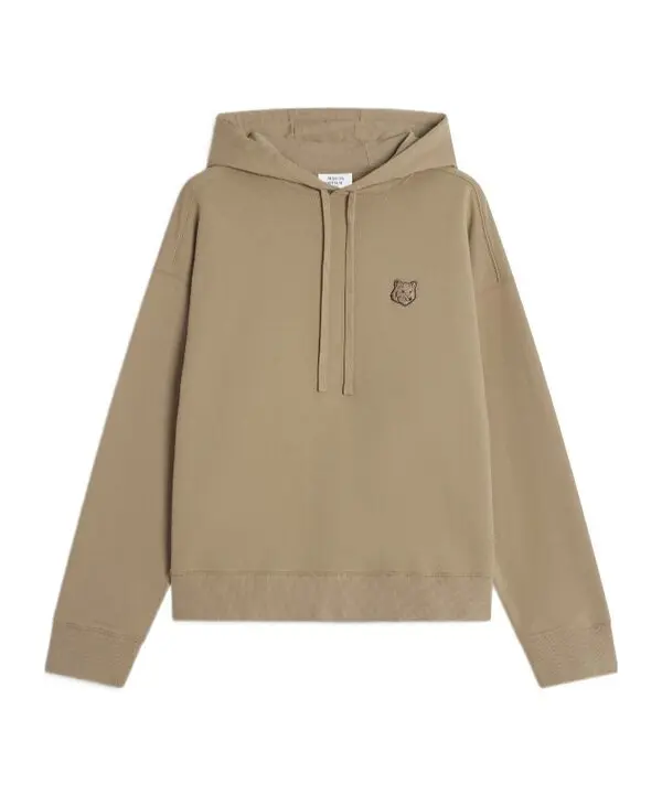 Maison Kitsuné Oversized Drawstring Hoodie With Embroidered Fox Head - Beige