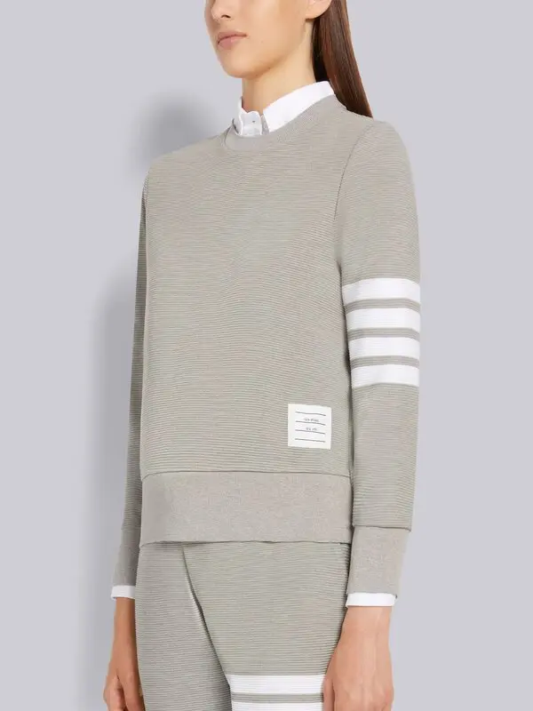 Thom Browne 4-bar Crewneck Ribbed Sweatshirt - Light Gray