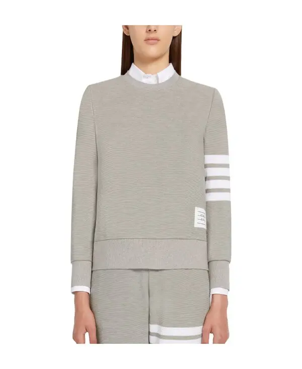 Thom Browne 4-bar Crewneck Ribbed Sweatshirt - Light Grey