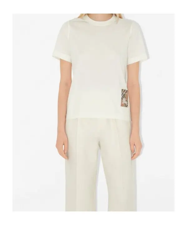 Burberry Checked Patch Crewneck T-shirt - Chalk