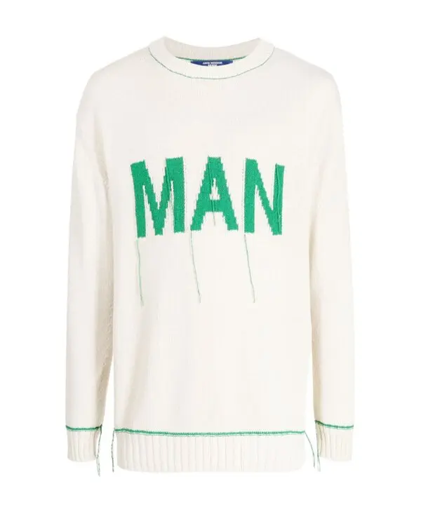 Junya Watanabe Logo Intarsia Knit Crewneck Jumper - White