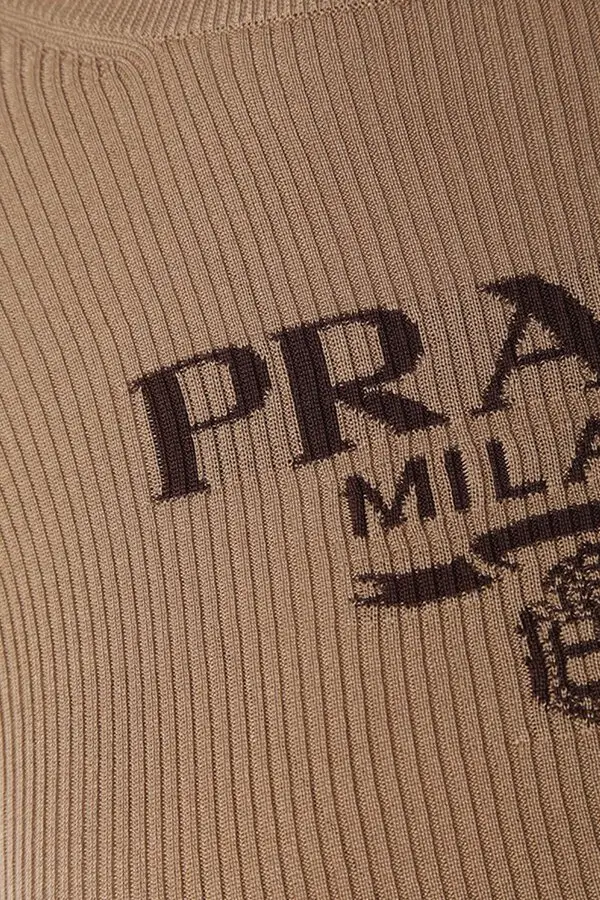 Prada Cropped Silk Logo Pullover