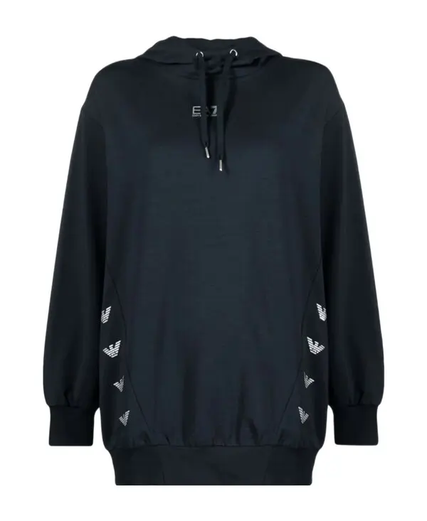 EA7 Logo Print Drawstring Hoodie - Black