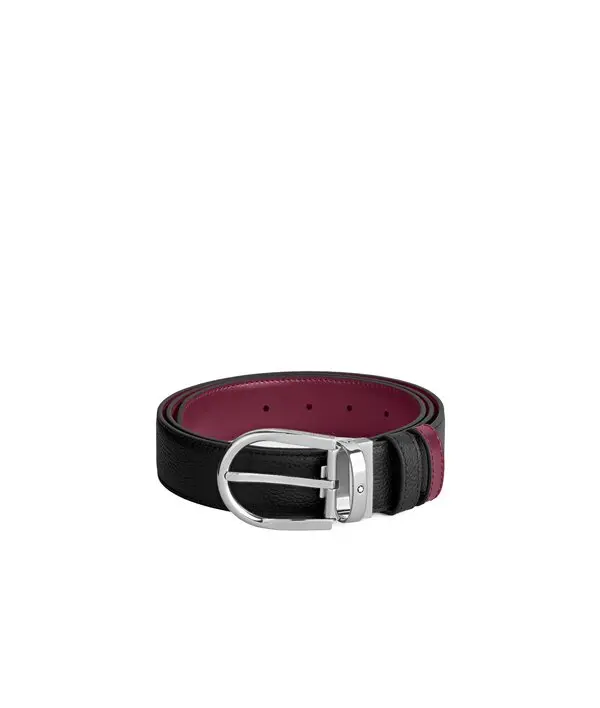 Montblanc Reversible Leather Belt With Buckle Detail - Black / Cassis