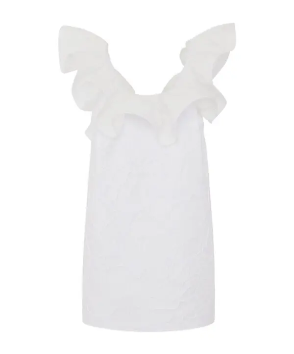 Elisabetta Franchi Ruffled Floral Jacquard Mini Dress - Ivory