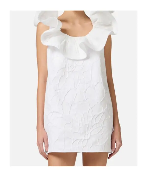 Elisabetta Franchi Ruffled Floral Jacquard Mini Dress - Ivory