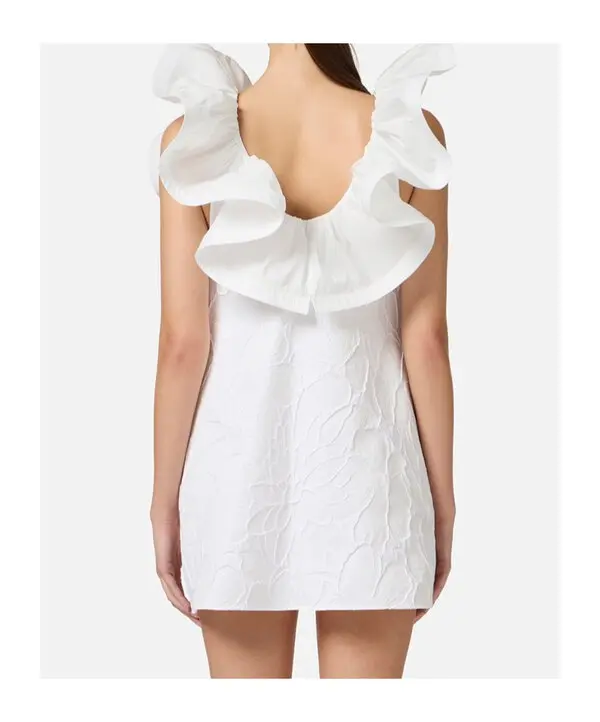 Elisabetta Franchi Ruffled Floral Jacquard Mini Dress - Ivory