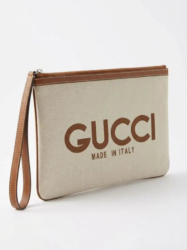 Gucci Logo Printed Clutch Bag - White