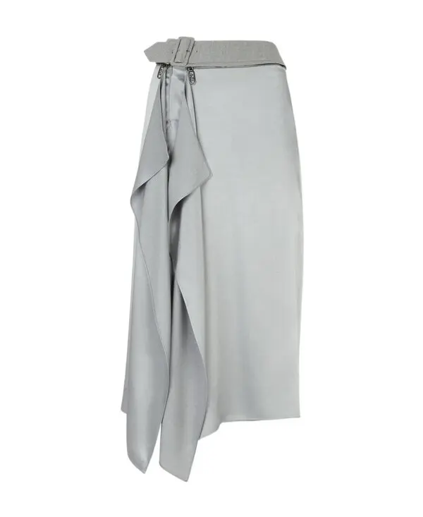 Fendi Belted Ruffled Midi Skirt - Grey