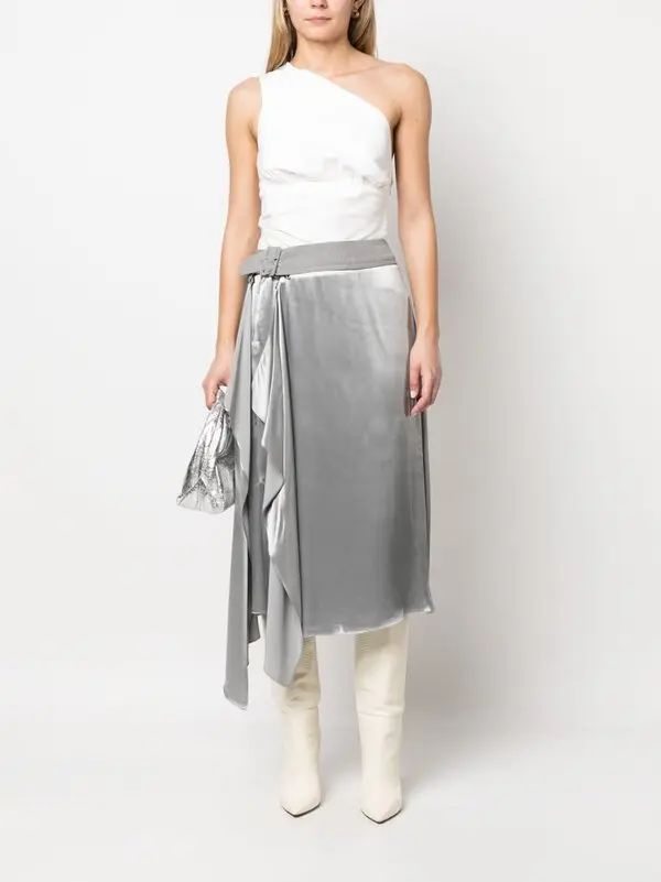 Fendi Belted Ruffled Midi Skirt - Grey
