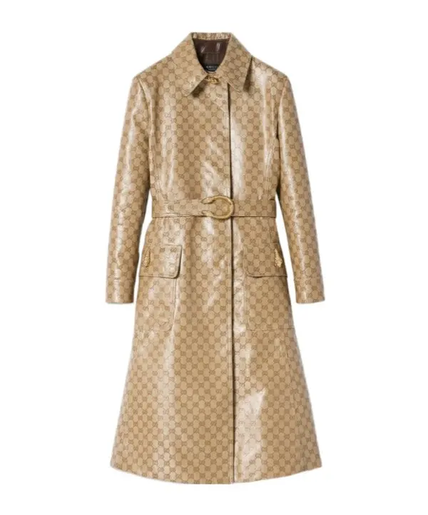 Gucci Coated Gg Cotton Canvas Fabric Coat - Sand