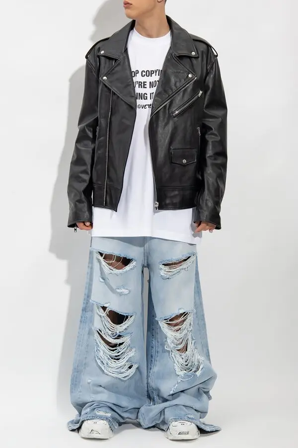 Vetements Long-sleeved Leather Biker Jacket