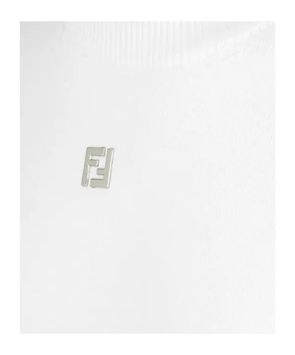 Fendi Logo Plaque Crewneck Knitted Jumper - White