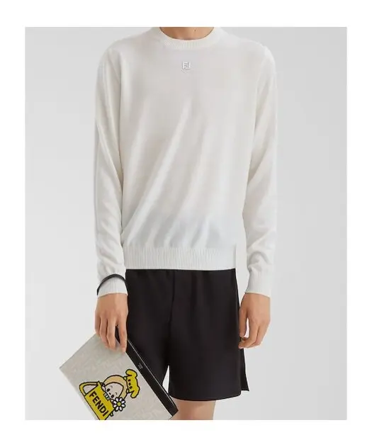 Fendi Logo Plaque Crewneck Knitted Jumper - White