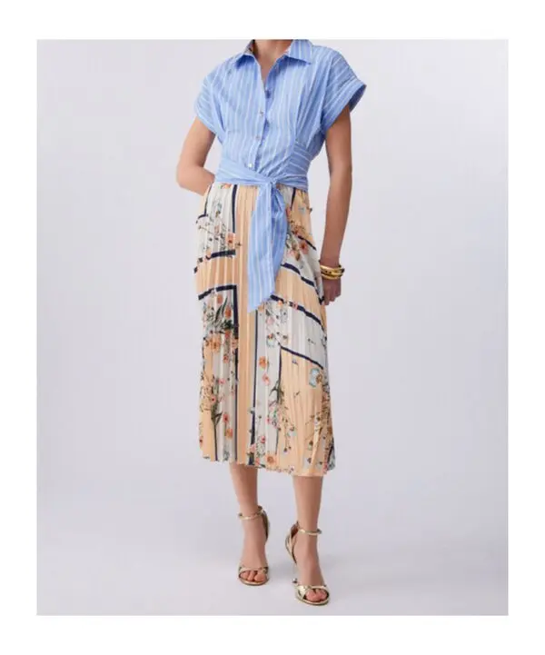 Liu Jo Striped Floral Print Midi Dress - Orange/light Blue