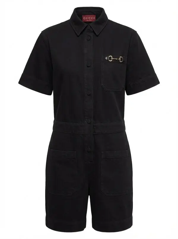 Gucci Denim Jumpsuit With Horsebit Detail - Black