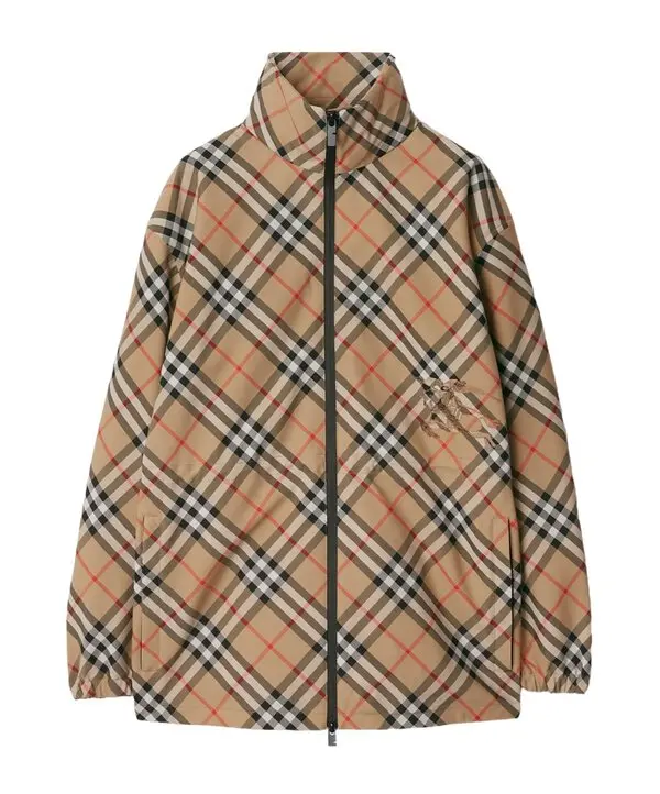 Burberry Checked Hooded Jacket With Equestrian Knight Decal - Sand-colored