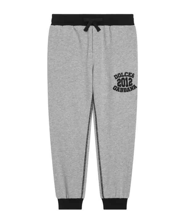 Dolce & Gabbana Cotton Track Pants With Designer Logo - Gray