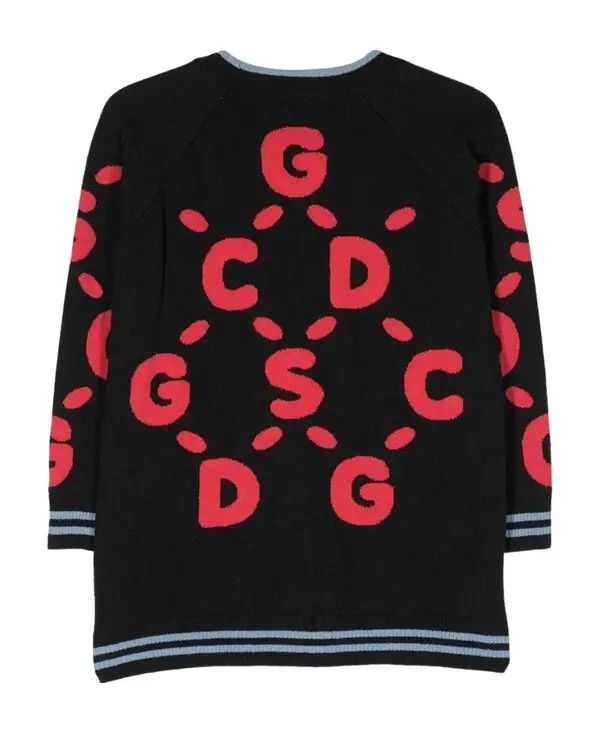 Gcds Long-sleeved V-neck Knitted Cardigan With Contrast Stripe Edging - Black