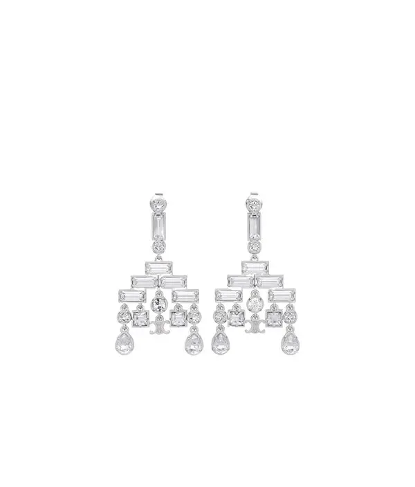 Celine Heirlooms Chandelier Earrings In Strass And Brass With Rhodium Finish - Silver