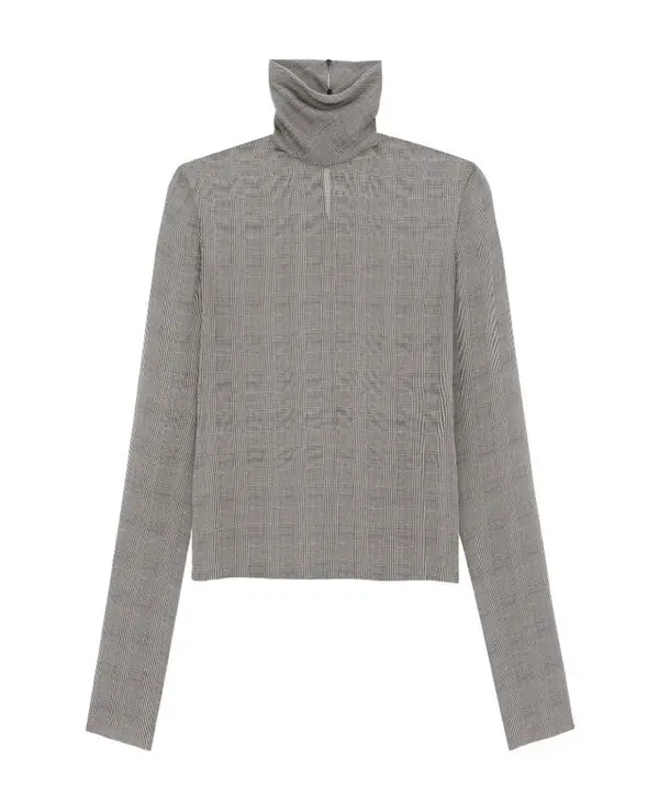 Saint Laurent High Neck Long Sleeve Sheer Top