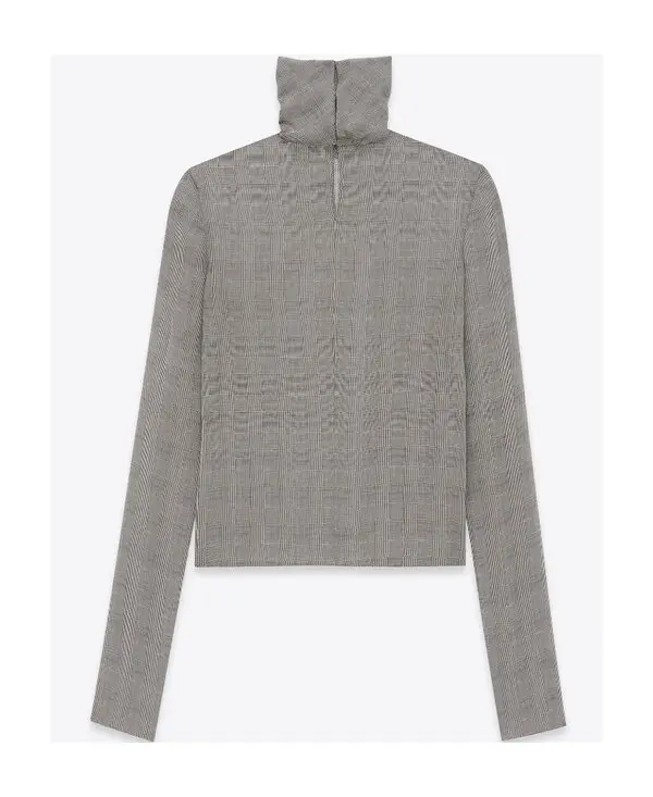 Saint Laurent High Neck Long Sleeve Sheer Top